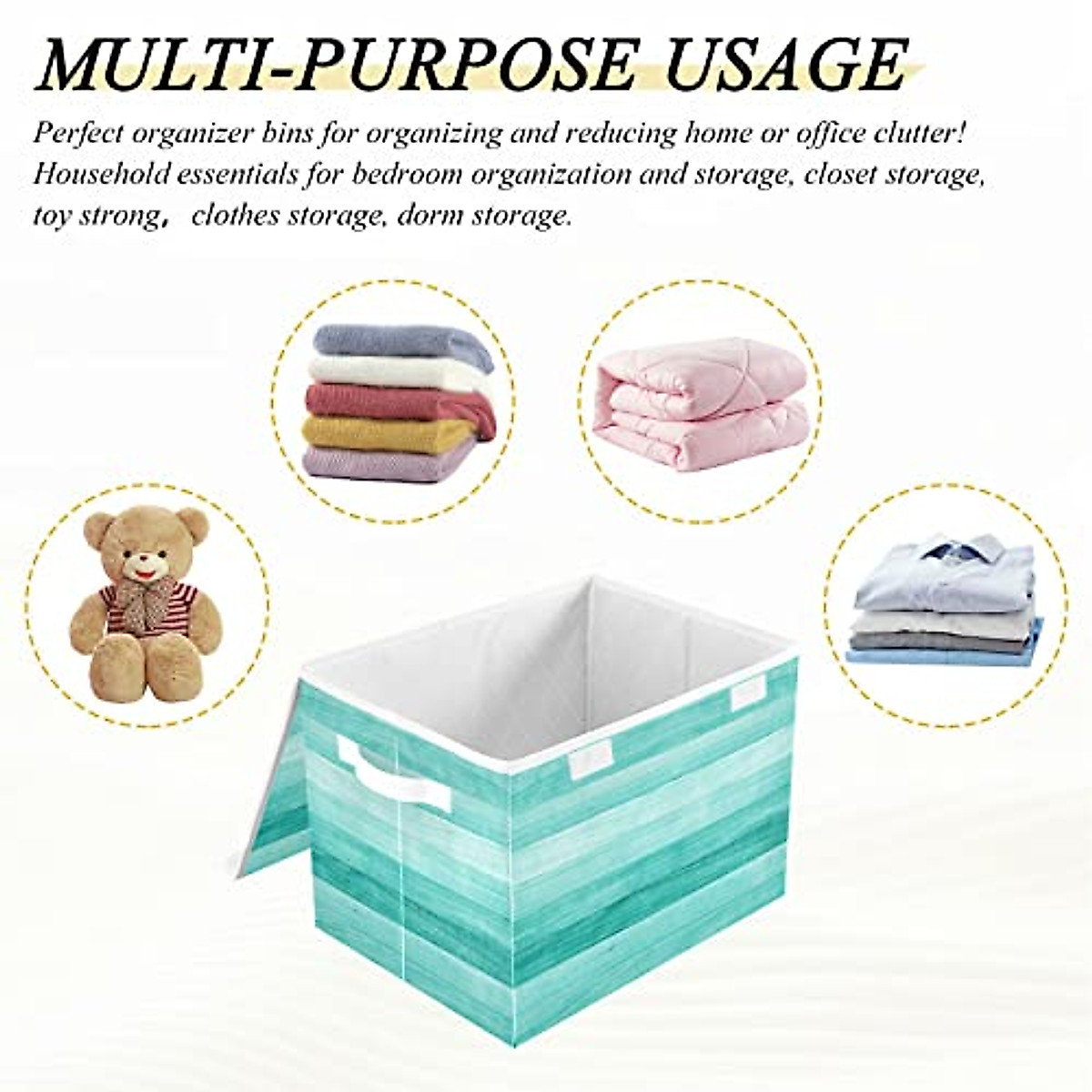 Turquoise Wood Print Storage Basket 16.5x12.6x11.8 In Collapsible Fabric Storage Cubes Organizer Large Storage Bin with Lids and Handles for Shelves Bedroom Closet Office