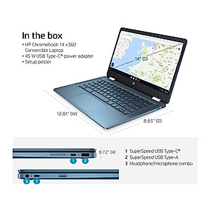 HP 2022 Newest Chromebook X360 Spin 2-in-1 Convertible Touchscreen Laptops for Student & Business, 14'' HD, Intel Celeron N4120, 4GB RAM, 64GB SSD, Webcam, Bluetooth, Stylus Pen Included, Chrome OS