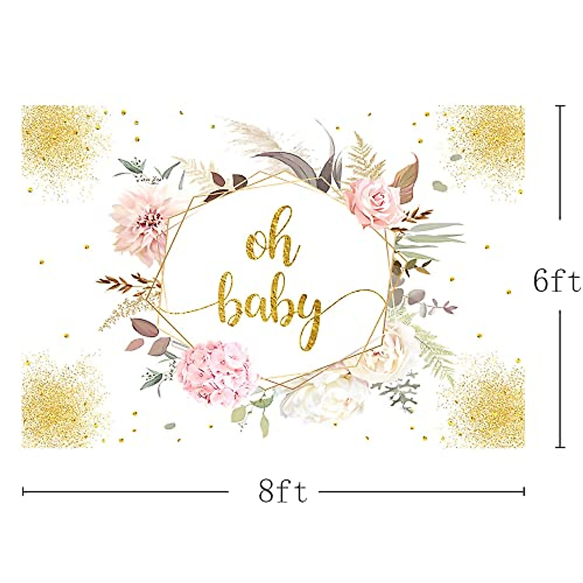 MEHOFOND Boho Pampas Baby Shower Backdrop for Girls Gold Glitter Sequins Dots Blush Pink Floral Photography Background Oh Baby Banner Announce Pregnancy Party Decorations Photo Booth Props 8X6ft