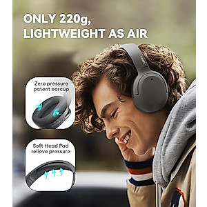 Edifier W820NB Plus Hybrid Active Noise Cancelling Headphones - LDAC Codec - Hi-Res Audio - Fast Charge - Over Ear Bluetooth V5.2 Headphones for Travel, Flight, Train, and Commute- Gray