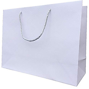 MODEENI Extra Large White Gift Bags with Handles 16x6x12 White Paper Bags 16x12 Euro Tote Big Shopping Boutique Bags 10 Pack XL Luxury Wedding Bag with Silver Handles