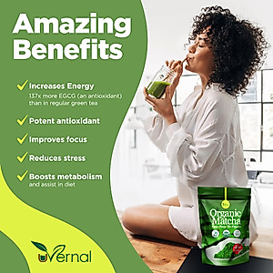 uVernal Organic Matcha Green Tea Powder - 100% Pure Matcha for Smoothies Latte and Baking Easy to Mix - 4oz