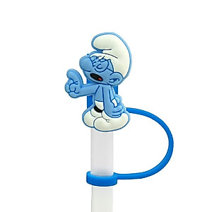 Cute Cartoon Kids Blue Wizard Straw Tips Covers,Food Grade Reusable Silicone Straw Tip,funny Straw Covers Cap Plugs,Anti-dust Soft Straw Toppers Drinking Straw Tips Lids for 6-10 mm