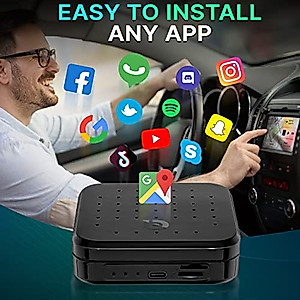 Pyle Wireless Carplay iA Box, 4GB RAM 64GB ROM, 2.4GHz, 5GHz Dual Band WiFi BT Octa Core 64Bits D, 4K Full HD, H.265, USB3.0 Android Box, Screen Mirroring, Install Android Apps - PAS22BK