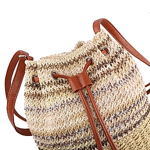 CHIC DIARY Summer Beach Straw Bag for Women Crossbody Bucket Bag Handwoven Rattan Shoulder Handbag Purse (Beige)