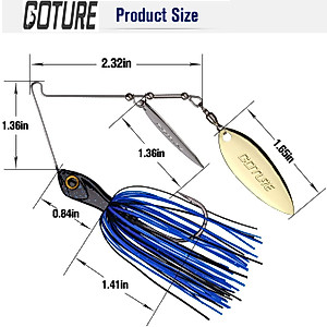 Goture Bass Fishing Lures Spinner Baits Kit Jigs for Bass Fishing Bladed Freshwater Saltwater Metal Double Willow Blade Spinnerbaits Rooster Tail for Salmon Pike Trout Walleye Jigs（3/8 1/2oz）