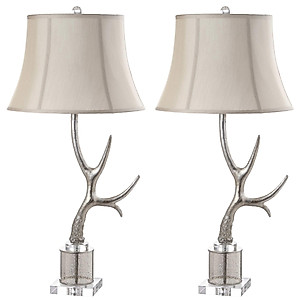 SAFAVIEH Lighting Collection Adele Rustic Silver Antler 16-inch Bedroom Living Room Home Office Desk Nightstand Table Lamp Set of 2 (LED Bulbs Included)
