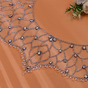 ULAPAN Women's Wedding Jackets Rhinestone Bridal Bolero Shawl Tulle Cape for Bride Bridesmaid Wrap Shrug (silver)