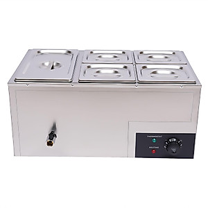 Electric Bain Marie, 600W 5-Pan Commercial Portable Steam Table Food Warmer, 20Qt Stainless Steel Canteen Buffet Warmer Electric Food Warmers and Servers for Parties, Buffets, Hotels