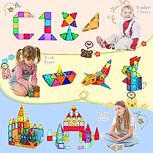 Aquadawn 110 Pieces Magnetic Building Tiles Set with 2 Cars, Magnetic Building Blocks for Toddlers 1-3, Educational Toys Tiles for Kids Ages 4-8, 3D Magnet Building Blocks Toys Gifts for Girls Boys