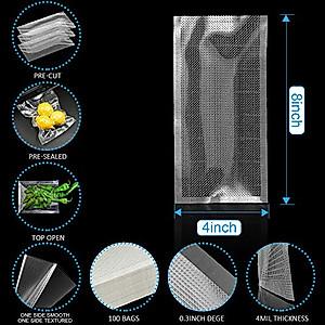 CANLENPK 4x8 Inch/10x20cm Vacuum Seal Bags,Small Precut Food Storage Sealer Bag,Seal Meal Snack Fruit Nut Tea Cookie Bean ,Boil Steam Heat Freezer Sous Vide Grocery Sealable Bag,Commercial Grade Heavy Duty(100PCS)