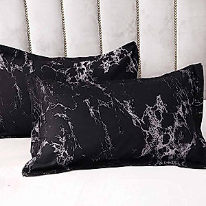 Faincy Queen Size Comforter Set, Black Marble Pattern Print Reversible Down Alternative Bed Sets - 90 x 90 3PC Soft Microfiber Duvet Modern Bedding in a Bag for Women Men