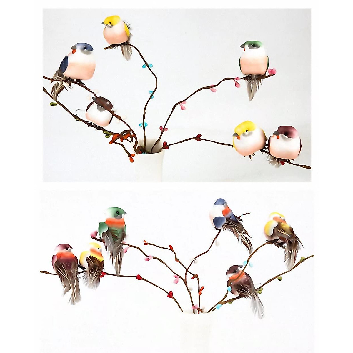 12Pcs Artificial Feather Birds Simulation Foam Birds with Claw Birds Ornaments DIY Craft for Home Garden Wedding Decoration Party Supplies