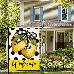 AVOIN colorlife Polka Dot Welcome Lemon Summer Garden Flag 12 x 18 Inch Double Sided Outside Yard Outdoor Decoration