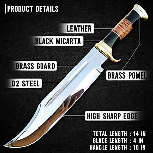 Rising Crafts 14" Crocodile Dundee Bowie Knife - Fixed Blade Survival & Hunting Knife With Sheath - Tactical for Camping, Outdoor, Bushcraft - Gift for Men