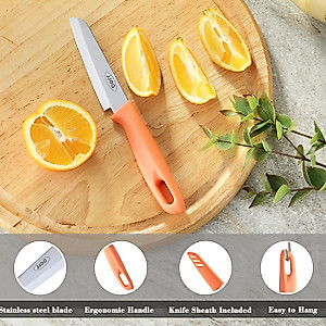 JJOO Paring Knives, Stainless Steel Paring Knife Set with Cover, 3.6 inch Pairing knife, Ultra-Sharp Small Kitchen Knife, Great for Fruit and Vegetable, Dishwasher Safe (Multi Colors)