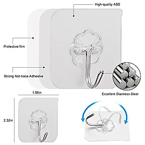 Small Adhesive Hooks Waterproof Heavy Duty Sticky Hooks 13.2lb(Max), Transparent Reusable Seamless Plastic Wall Hooks, Kitchen Bathroom Oilproof Ceiling Nail Free Improvement Sticky Hook 12 Pack
