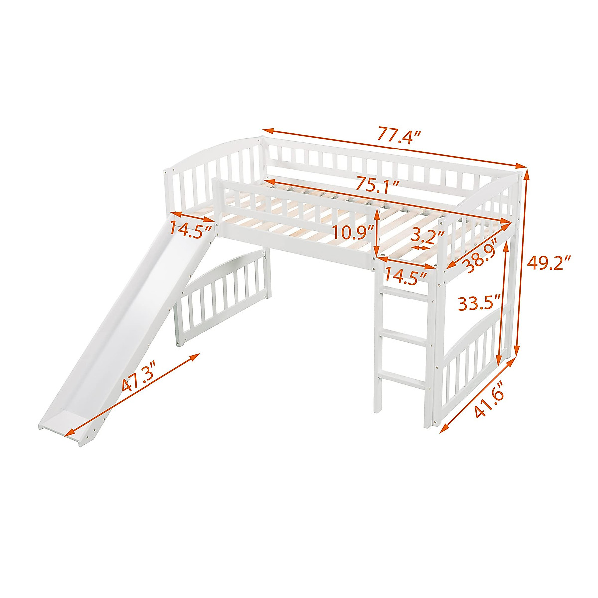 Merax Twin Size Loft Bed with Slide and Ladder, White