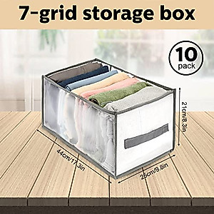 10 Pcs Extra Large Wardrobe Clothes Organizer with Handle, 7 Grid 15.7 x 11.1 x 8.7 Inch Foldable Mesh Clothes Storage Organizer for Closet, Clothes Storage Box for Jeans Pants T-shirts Leggings Bras