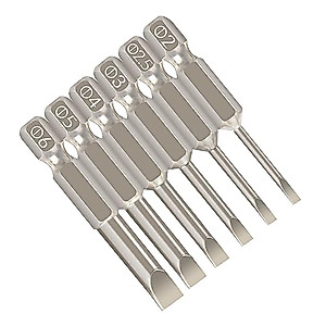 6 Pcs Slotted Screwdriver Bit Set Magnetic Flat Head Bits 2.0-6.0mm 1/4 Inch Hex Shank 2 Inch Long