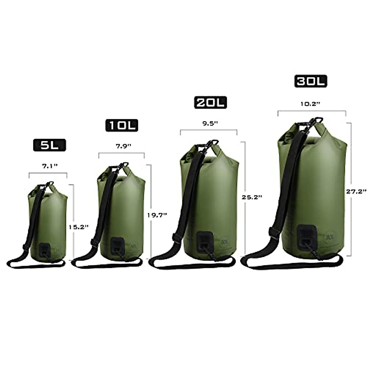 KastKing Cyclone Seal Dry Bags,Waterproof Storage Dry Bags,5L/10L/20L/30L Roll Top Sack,Military Grade Construction for Swimming,Kayaking,Boating,Hiking,Fishing,Green,20L