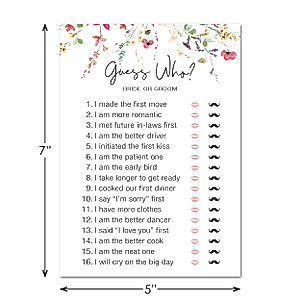 24 Wildflower Floral Bridal Shower Games (Guess Who Bride or Groom)