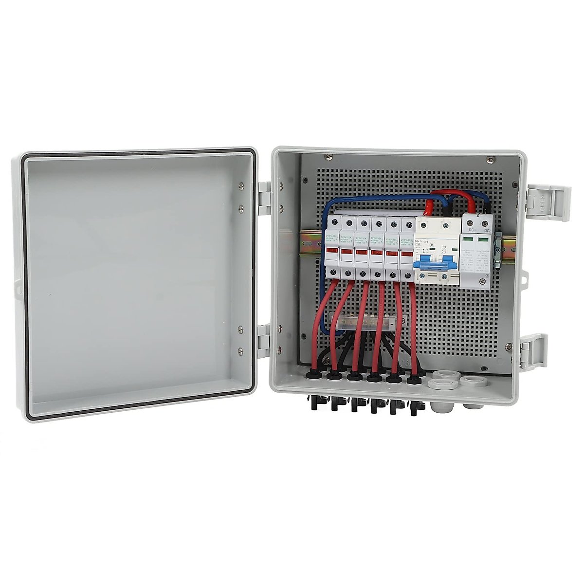PV Combiner Box, 6 String Solar Combiner Box with 100A Circuit Breaker, 15A Rated Current and 40KA Protective Device IP67 Waterproof for On Off Grid Solar Panel System