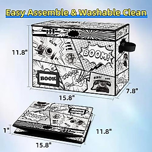 YNSZAS Comic Book Storage, Comic Book Box, 15.8" X 7.8" X 11.8", Collapsible Comic Short Box, Holds 160-180 Comic Book, Heavy Duty Comic Book Bin Container Holder Shelf (Cartoon Rocket)