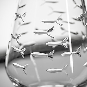 Rolf Glass | School of Fish Stemless Tumbler | 18oz Stemless Wine Glasses | Lead-Free Glass | Engraved and polished in Pennsylvania | US made (Set of 2)