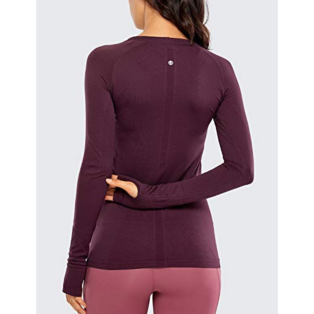 CRZ YOGA Women's Seamless Athletic Long Sleeves Sports Running Shirt Breathable Gym Workout Top Dark Red-Slim Fit Small