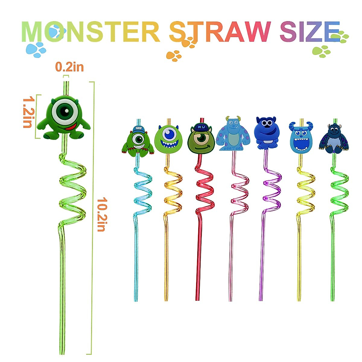 24Pcs Monsters Inc Birthday Party Supplies Reusable Drinking Straws,8 Designs Monsters Inc Party Favors with 2 Cleaning Brush