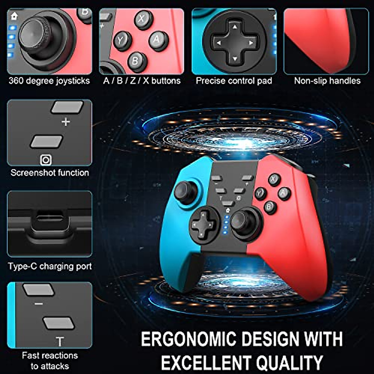 Switch Controllers,Switch Pro Controller Wireless for Switch/Switch Lite/Switch OLED/PC,Pro Controller Switch with Wake up,6-axis Gyro,Turbo,Dual Vibration,Screenshot,Wireless Switch Gaming Controller