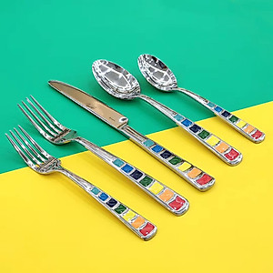 Unique Colorful Silverware Set for 6, Modern Stainless Steel Flatware Cutlery Tableware Utensil Set Knives Forks Spoons,Dinnerware Sets for Christmas Party Kitchen Wedding Gifts 30-piece