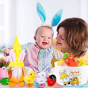 80UncleKimby 8PCS My First Easter Basket Stuffers Gifts Baby Kids - includes Eggs, Wind-Up Bunny & Chick, Stuffed Plush Carrot, Gnome for Toddlers Girls Boys Party Favors