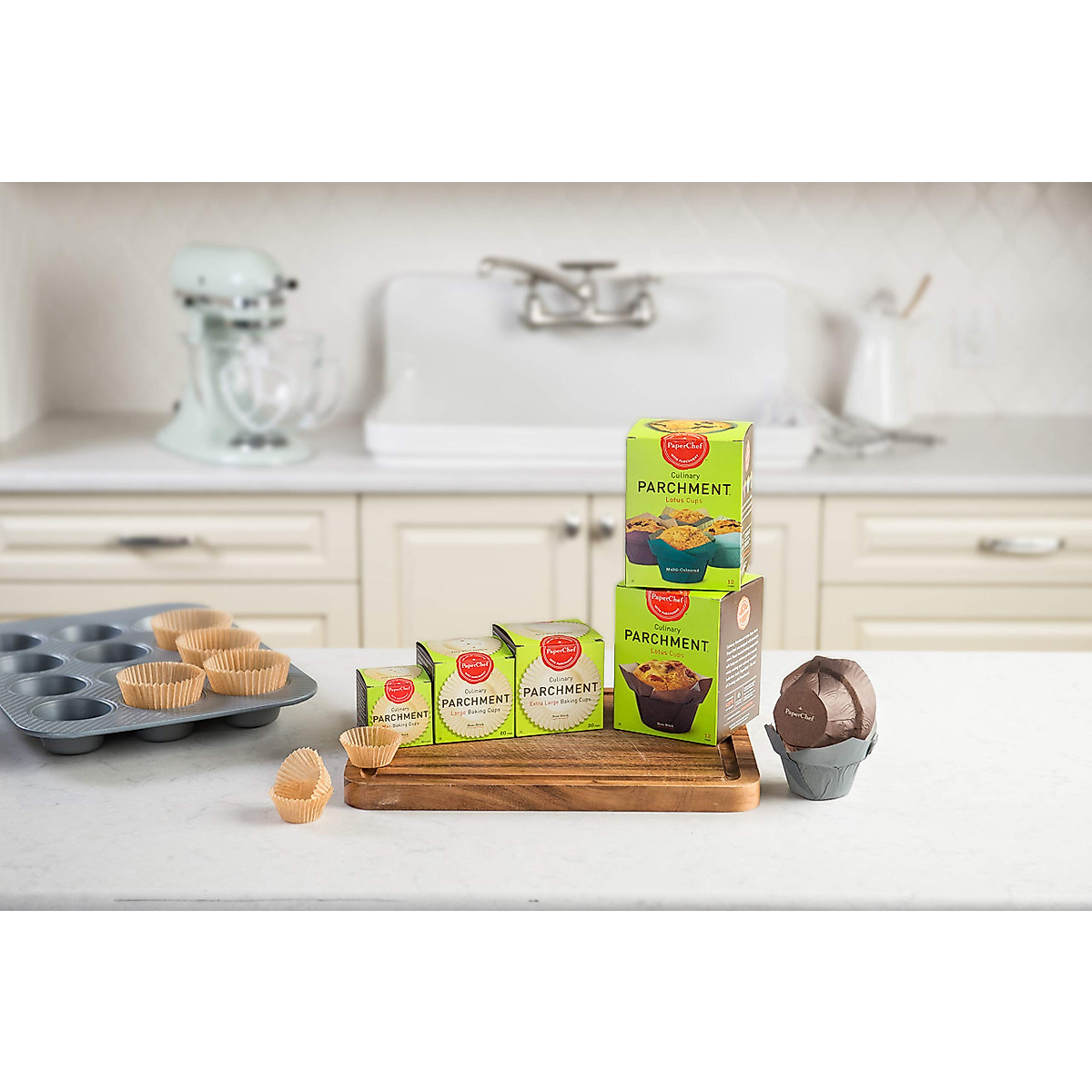 PaperChef Baking Cup: Lotus-Shaped Cupcake and Muffin Liners, Nonstick Parchment Papers, Tin and Ramekin Liner, 4 Elegant Colors, Biodegradable Paper Supplies, Kosher-Certified, (Multicolored, 12 cups