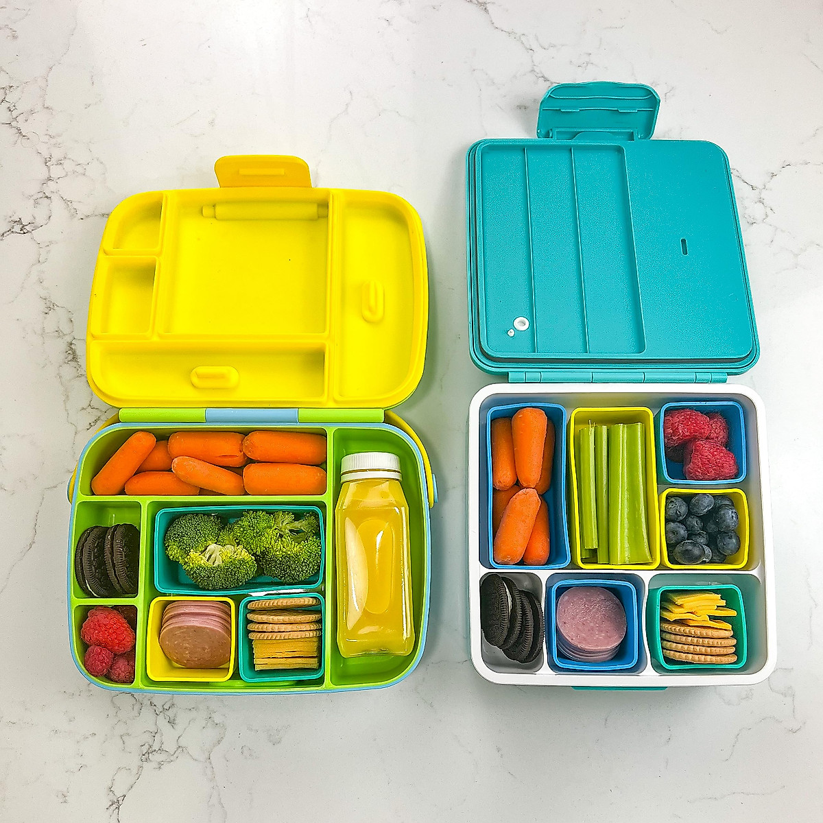 Square Silicone Lunch Box Dividers 6pcs - Bento Box Divider 2"x2"x1.5" - Bento Box Accessories Cupcake Baking Cups - Meal Prep Containers Blue Turquoise Yellow