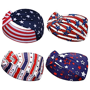 IDDFEVE 4Pcs 4th of July Headbands for Women, Wide Knot Patriotic Independence Day Holiday Hair Band, USA Flag Star Hair Accessory (Star)