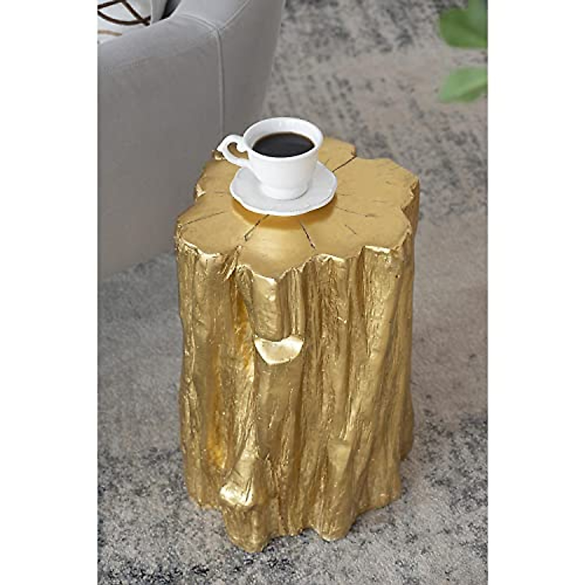 A&B Home Nature Wood Texture Inspired, End Table Side Table Living Room Furniture Luxury, Golden Tree Trunk Garden Stool or Gold Coffee Table Accent Tables for Small Spaces - 13.5x13x20