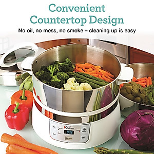 Euro Cuisine FS2500 Electric Food Steamer, Versatile Vegetable Steamer & Steam Cooker Ideal for Fish, Veggie, Meat, Stainless Steel 1200 Watts