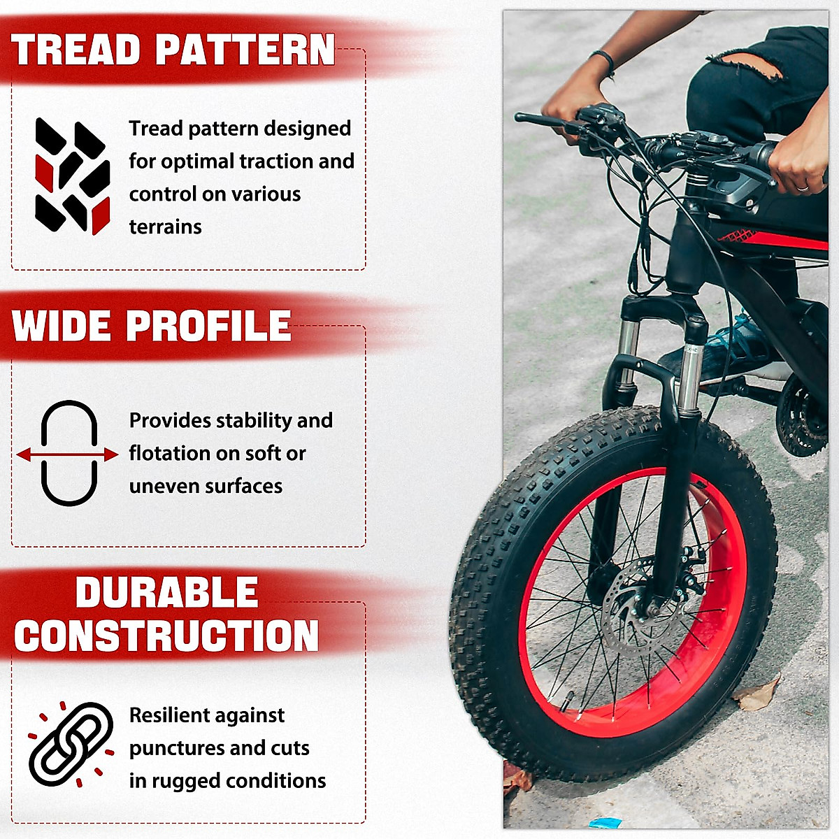 1PZ T20-X01 Fat Tire 20 x 4.0 Inch E-Bike Mountain Bicycle Tire Replacement for High-Performance Puncture-Resistant and All-Terrain Folding Electric MTB Tire with Offroad or Trail Riding