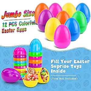 12 PCS Jumbo Easter Eggs 6 Inch Colorful Giant Plastic Easter Eggs Fillable Large Suprise Egg for Easter Themed Hunt Basket Stuffers Fillers Filling Treats Party Favors Classroom Prize Supplies