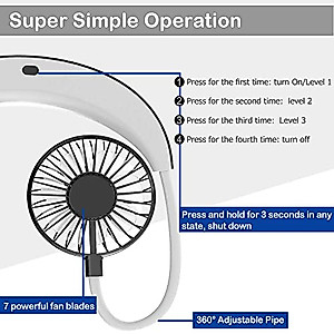 iHoven Portable Neck Fan, USB Rechargeable small desk Fans 5200mAh Battery Operated Wearable Face Fan Hand-Free Cooling Personal Fan for Neck Travel Sports Office Outdoor