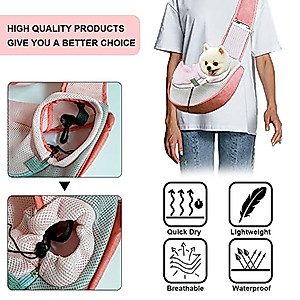 FEimaX Pet Dog Sling Carrier Puppy Pet Slings Bag for Small Dogs Cats Satchel Carriers Breathable Mesh Hand Free with Adjustable Strap Doggie Crossbody for Outdoor Travel (Small, Pink)