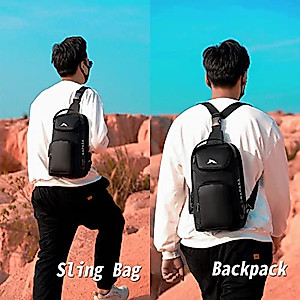 Anti Theft Small Sling Bag for Men, Crossbody Backpack with USB Charging, Waterproof Shoulder Bag with One Strap split in Two(black)