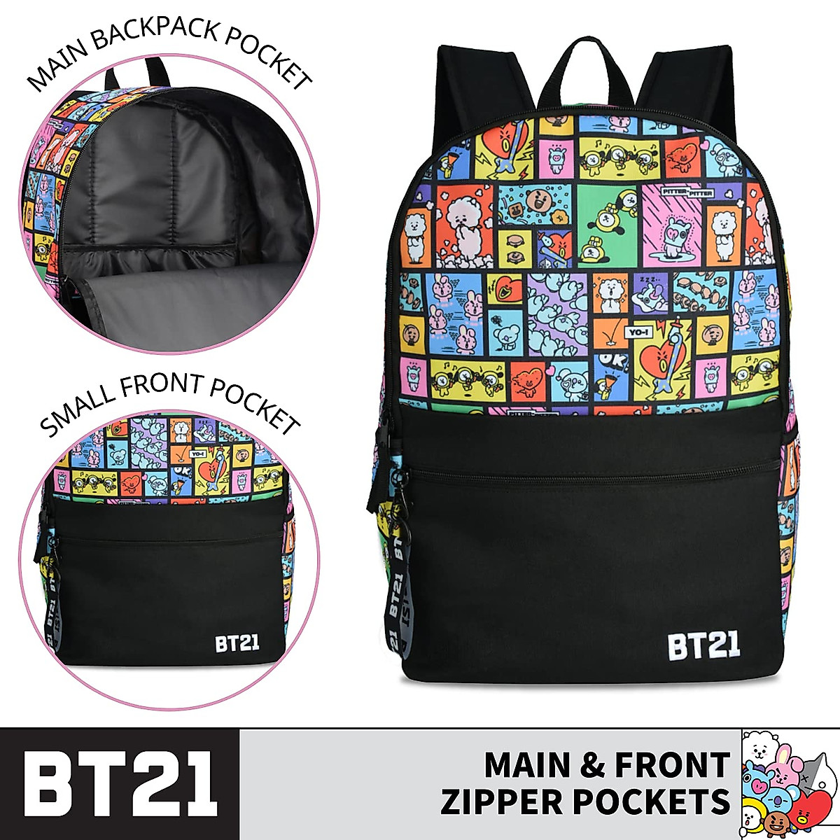 Concept One BT21 LINE FRIENDS 12 Inch Sleeve Laptop Backpack, Padded Computer School Bag, Multi, One Size