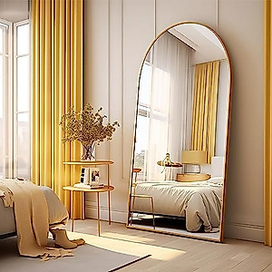 ABSWHLM 71"x32" Arched Mirror Full Length Large Mirror with Stand Aluminum Alloy Frame Floor Mirror for Living Room, Bedroom Hanging Standing or Leaning Wall-Mounted, Gold