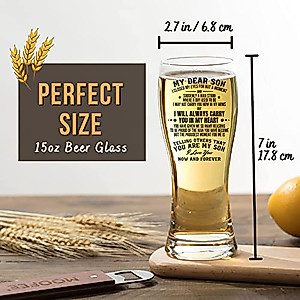 Onebttl Son Gifts, Beer Glass Mug for Son, Birthday Graduation Love Care Adulthood, from Dad Father Mom Mother Friends, 15oz/440ml - My Dear Son