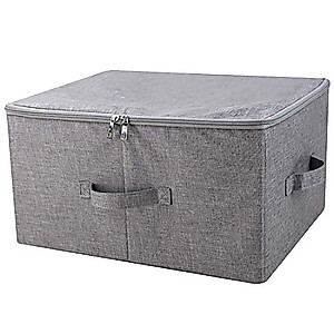 iwill CREATE PRO Folding Storage Box with Zip Lid and Handles, Storage Basket With Linen Fabric, Closet Shelf Drawers,Dark Gray, 2 pcs