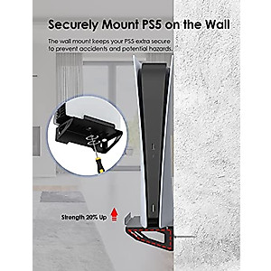 NexiGo Wall Mount Set for Playstation 5 (Disc & Digital), [Space Saving & Improved Airflow] Sturdy Steel Wall Stand Holder Mount PS5 Console Near or Behind TV w/Controller Holder & Headphone Hanger