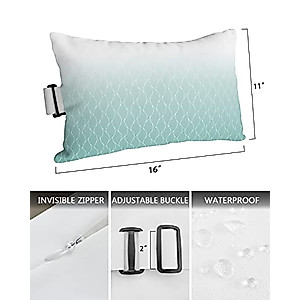 Recliner Head Pillow Ledge Loungers Chair Pillows with Insert Moroccan Texture Teal Gradient Lumbar Pillow with Adjustable Strap Outdoor Waterproof Patio Pillows for Beach Pool Chair, 2 PCS
